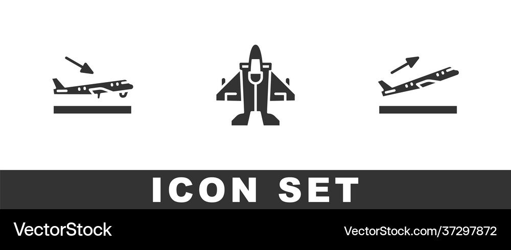 Set plane landing jet fighter and takeoff icon Vector Image