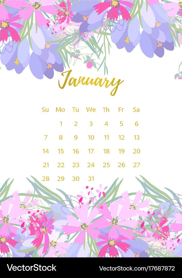 Vintage floral calendar 2018 Royalty Free Vector Image