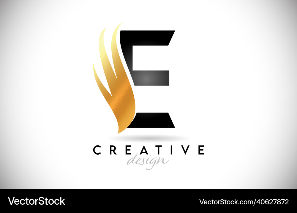 Wing letter e logo with golden elegant design e Vector Image