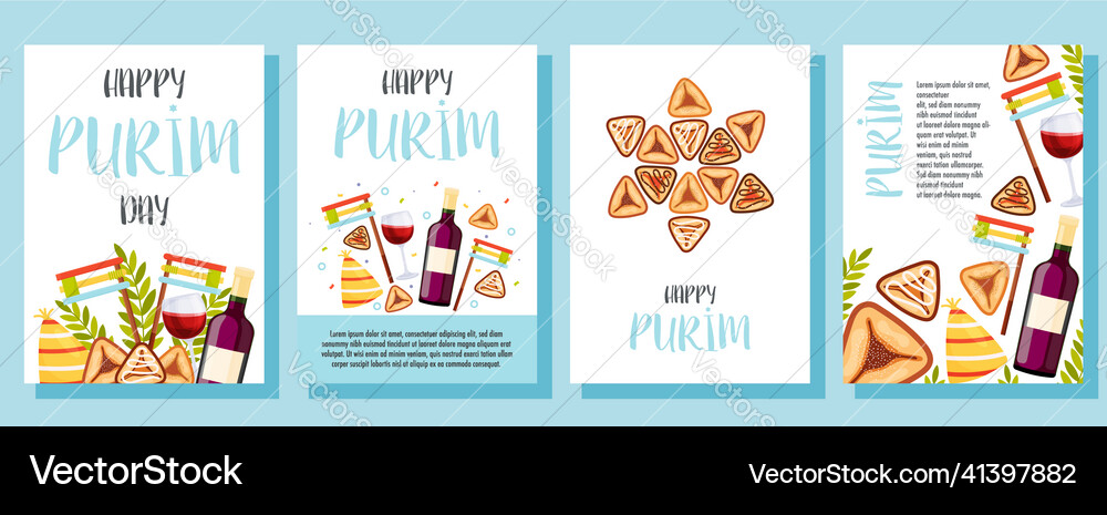 Happy purim day greeting cards set Royalty Free Vector Image