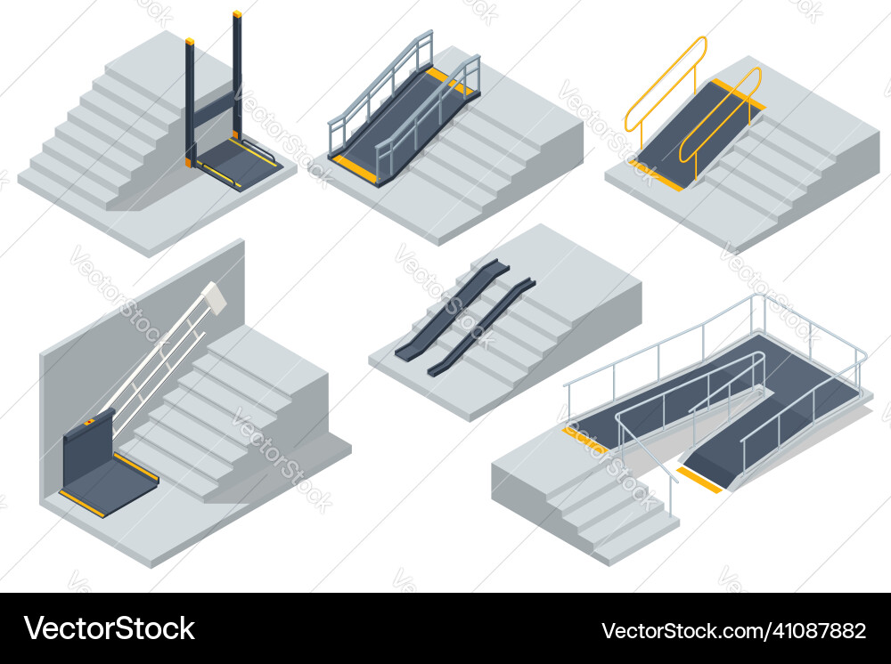 Isometric ramp for wheelchair entry concret Vector Image