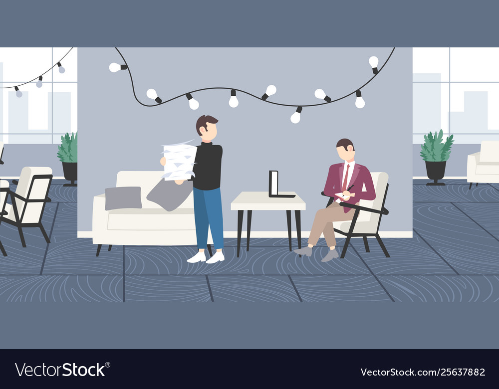 Man office worker carrying paper documents stack Vector Image