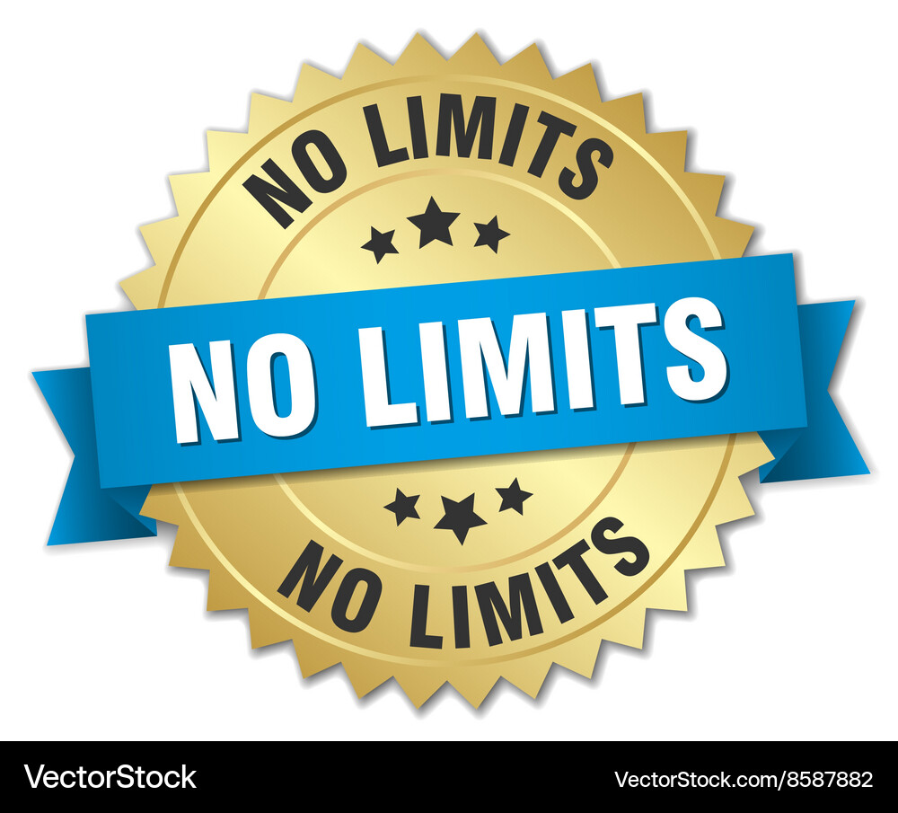 No limits 3d gold badge with blue ribbon Vector Image