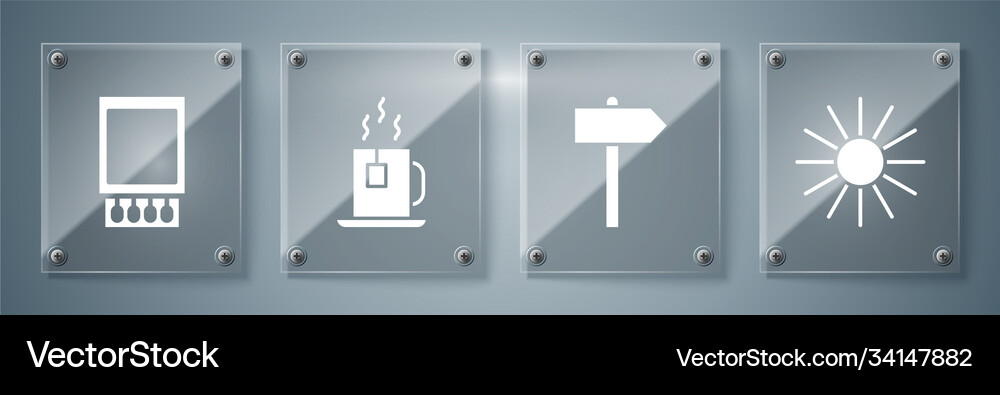 Set sun road traffic signpost cup tea Royalty Free Vector