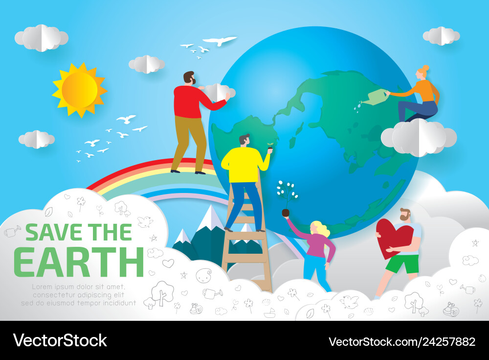 Small people save the world earth day Royalty Free Vector