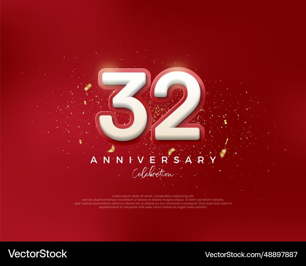 32nd anniversary number with 3d white numbers on Vector Image