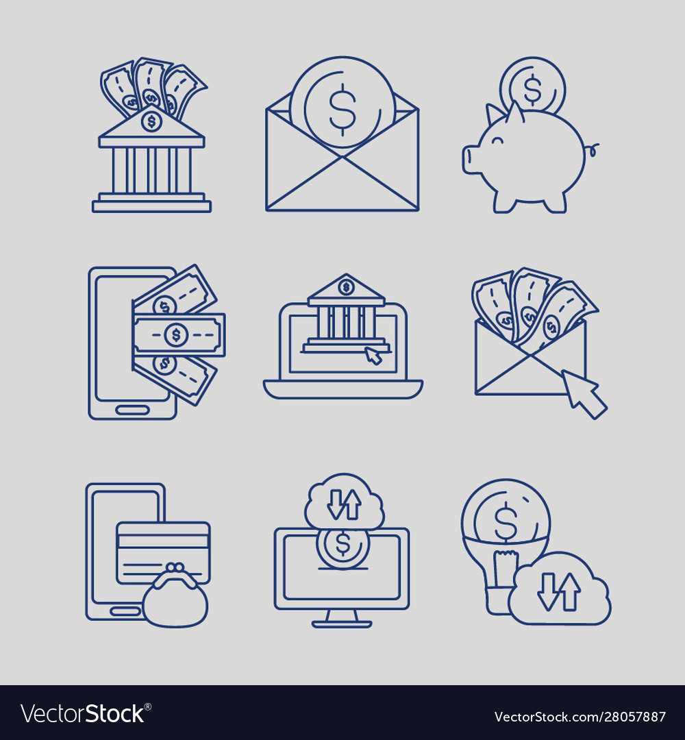 Bundle fintech set icons Royalty Free Vector Image