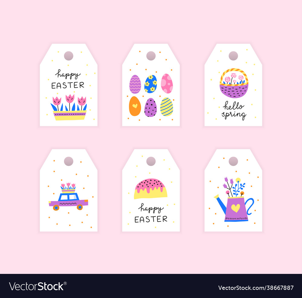 Gift tags with easter and spring icons lettering Vector Image