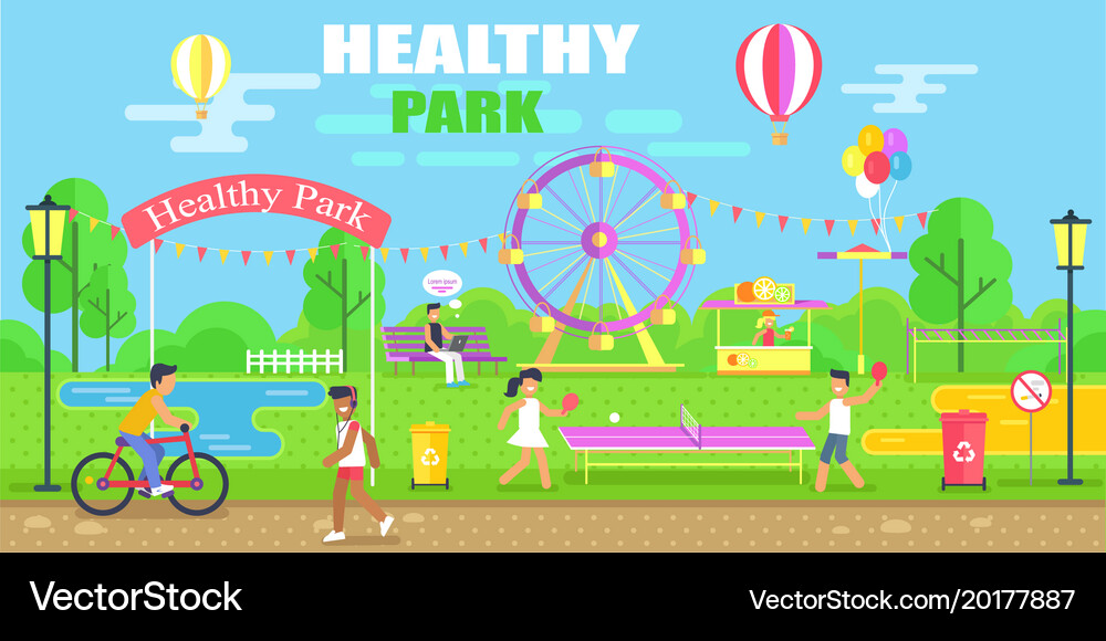 Healthy park happy poster Royalty Free Vector Image