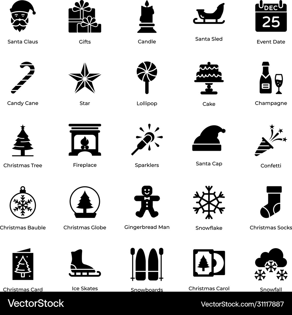 Pack christmas glyph icons Royalty Free Vector Image