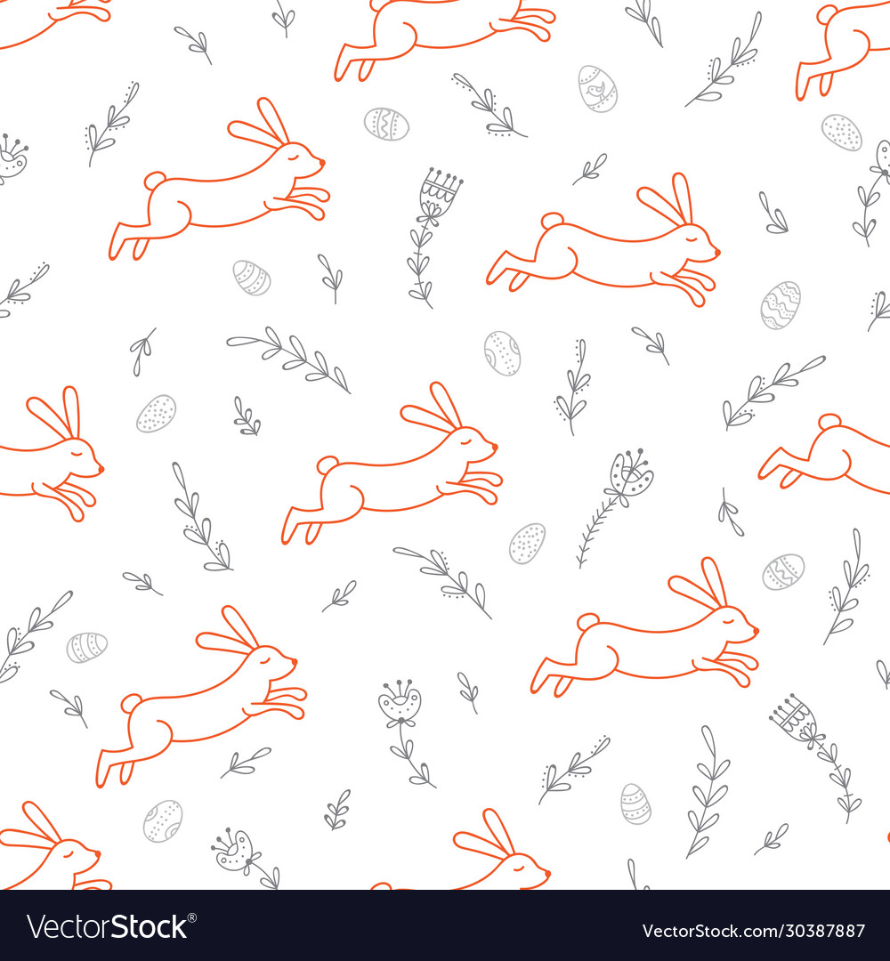 Rabbit line seamless pattern Royalty Free Vector Image