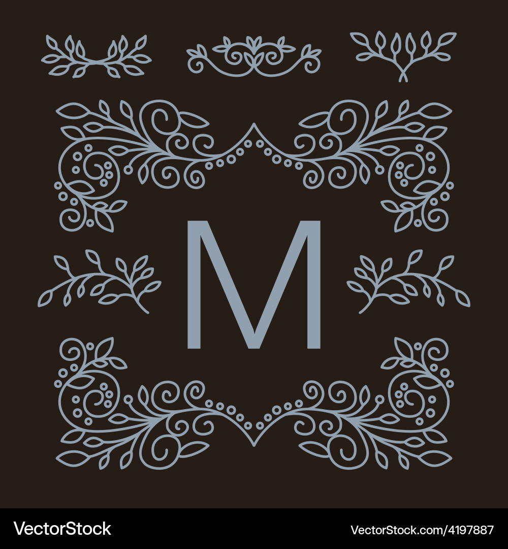 Set of floral line design elements Royalty Free Vector Image