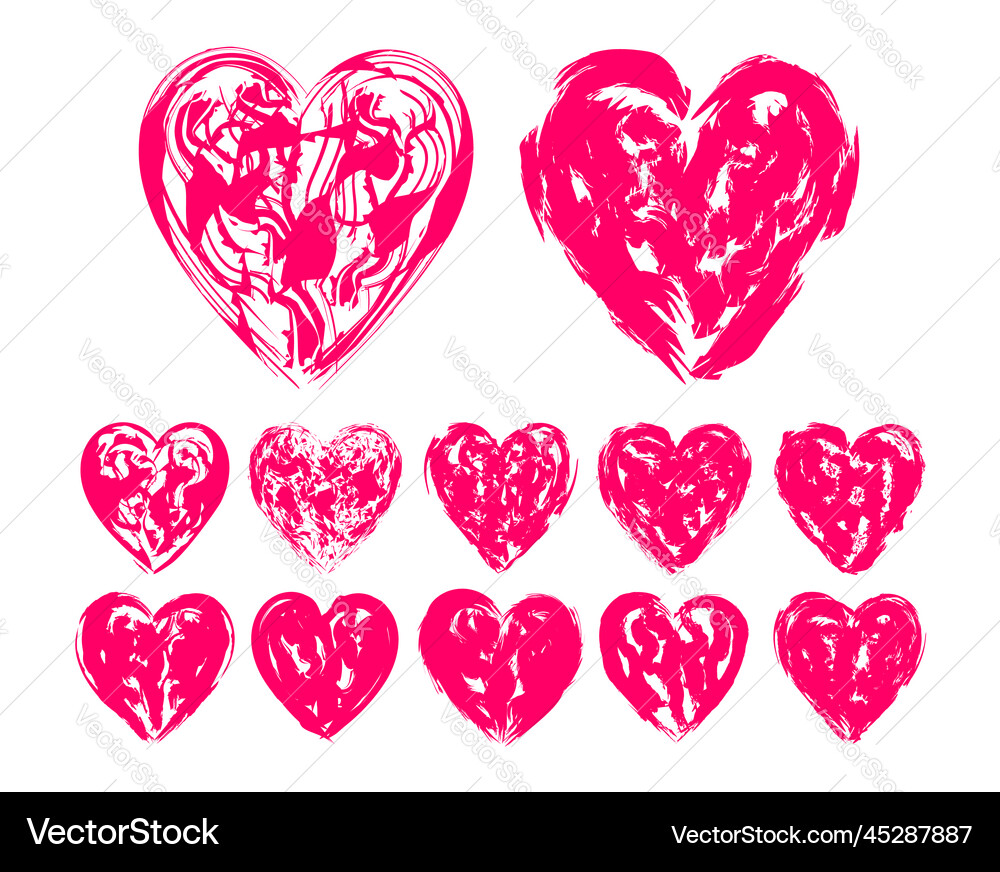Set pink heart shape brush strokes design Vector Image