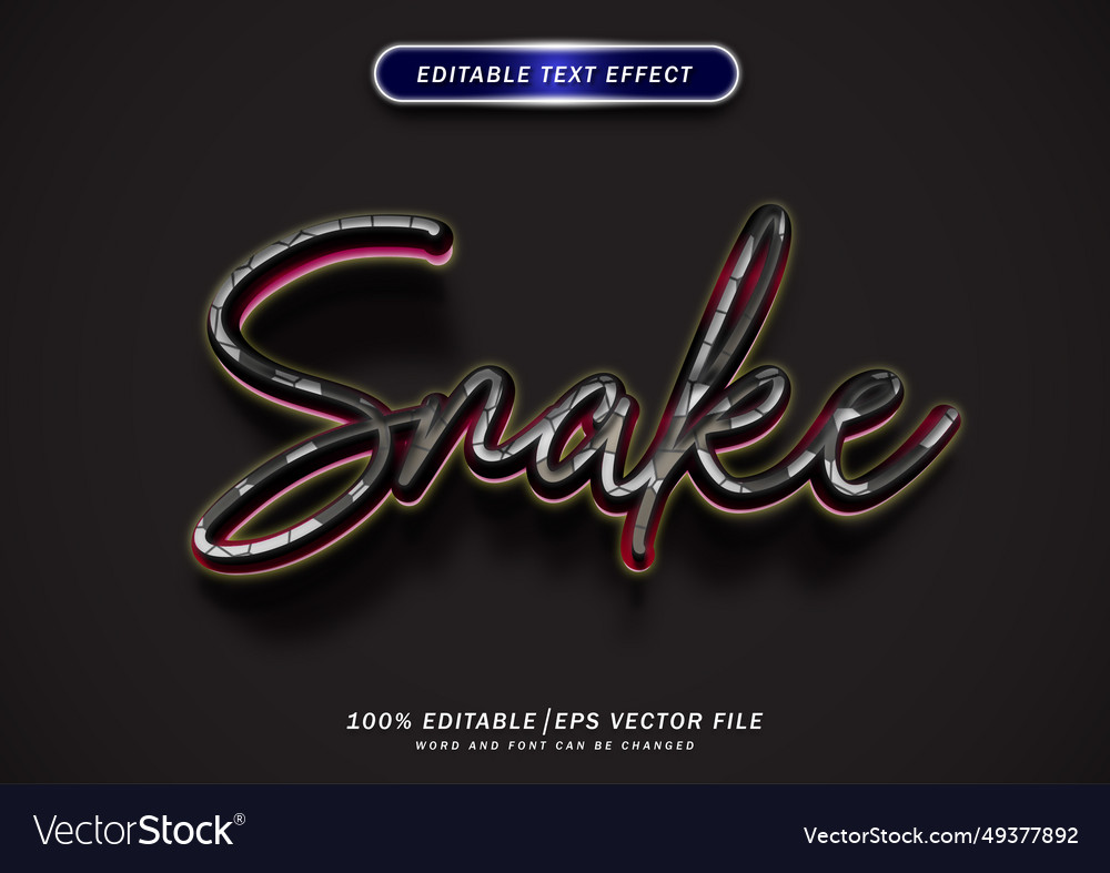 Editable text effect snake 3d wild and skin font Vector Image