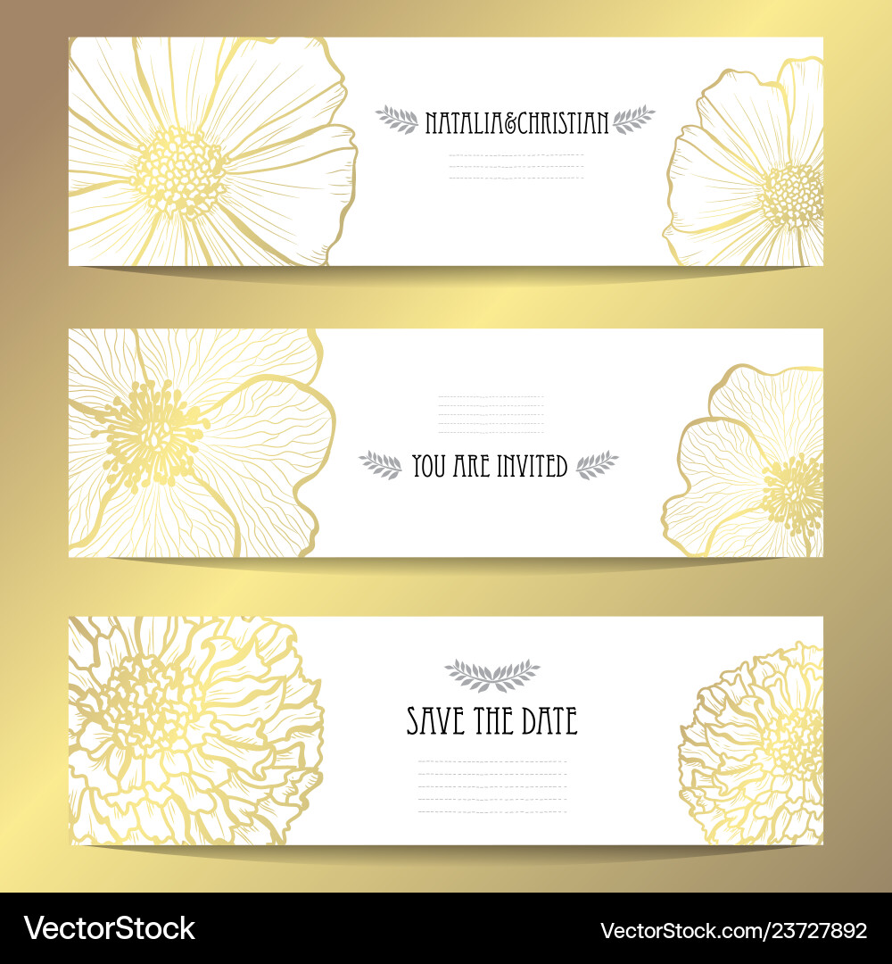 Golden floral cards set Royalty Free Vector Image