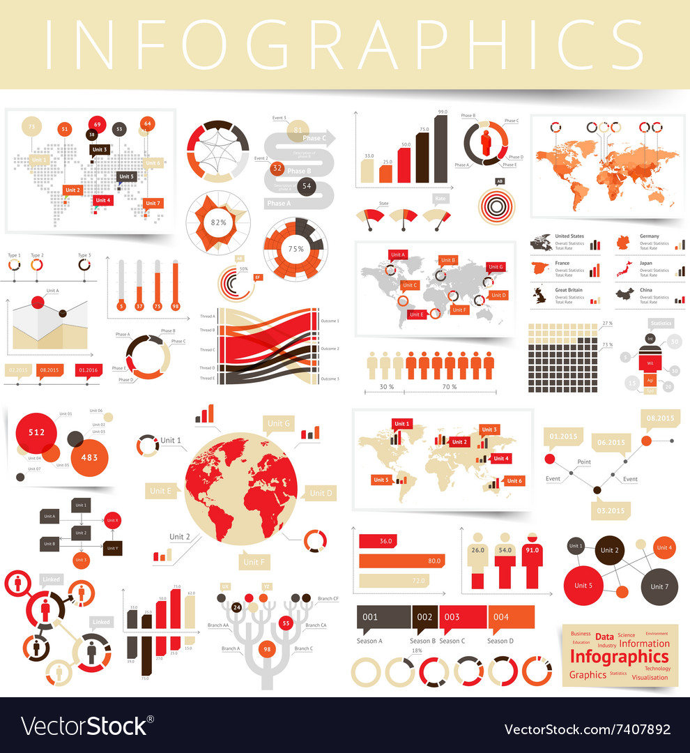Infographics set clear red Royalty Free Vector Image