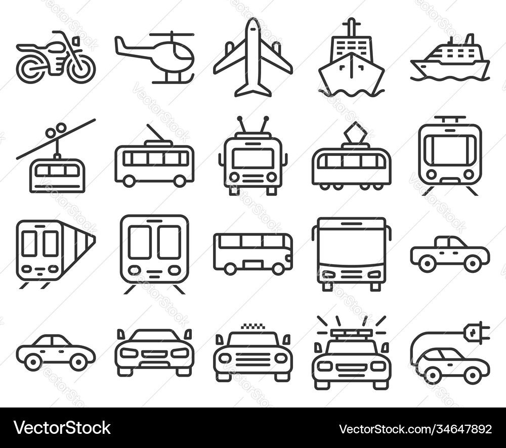 Monochromatic line icons set some transport Vector Image