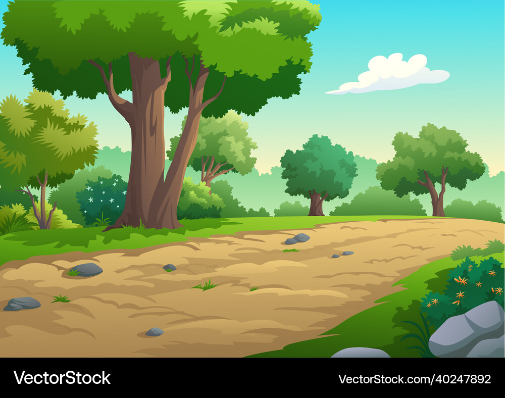 On the nature path there are trees and walkways Vector Image