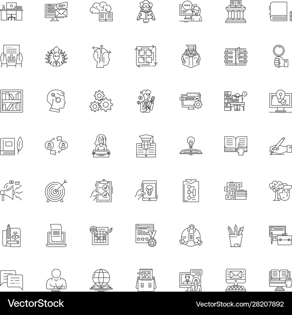 Online study linear icons signs symbols Royalty Free Vector