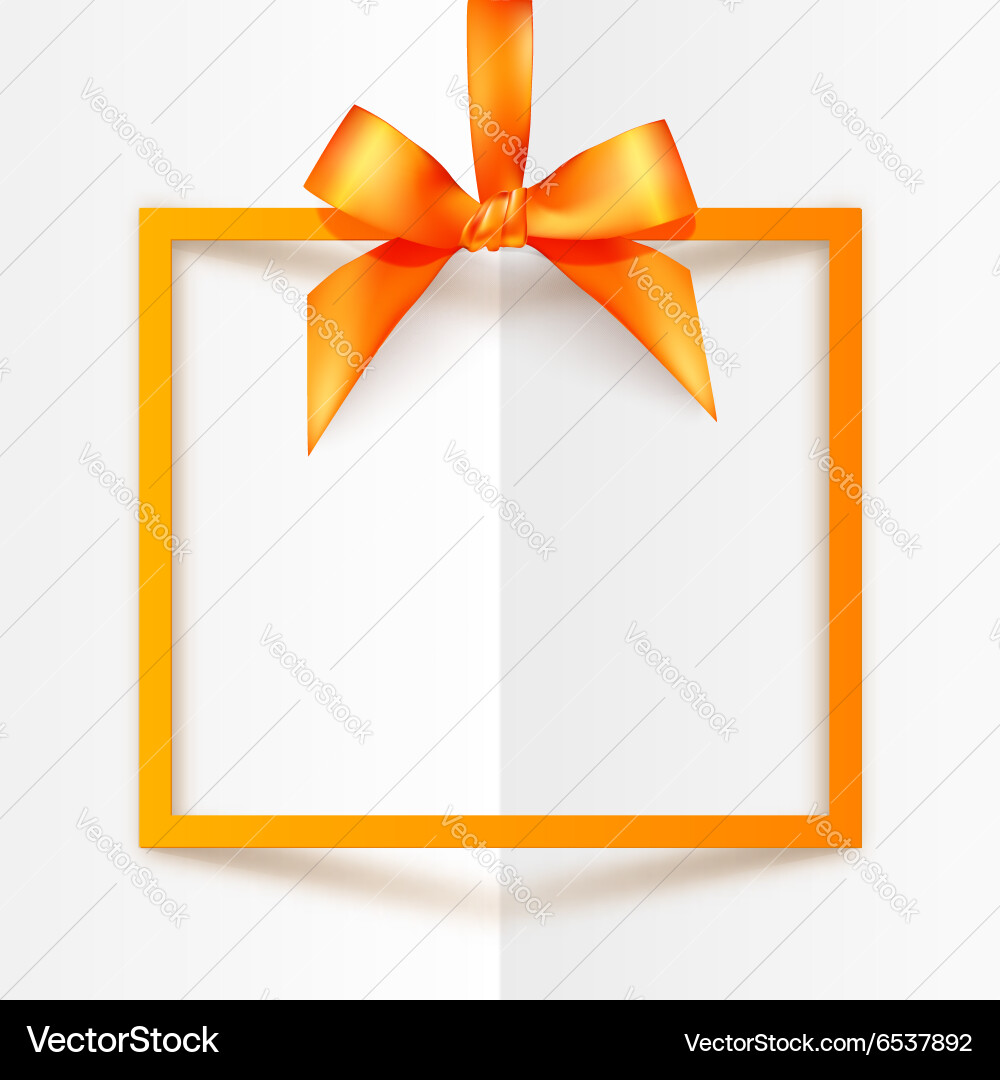Orange gift box frame with silky bow and ribbon Vector Image