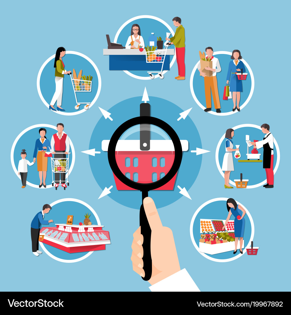 Search of supermarket composition Royalty Free Vector Image