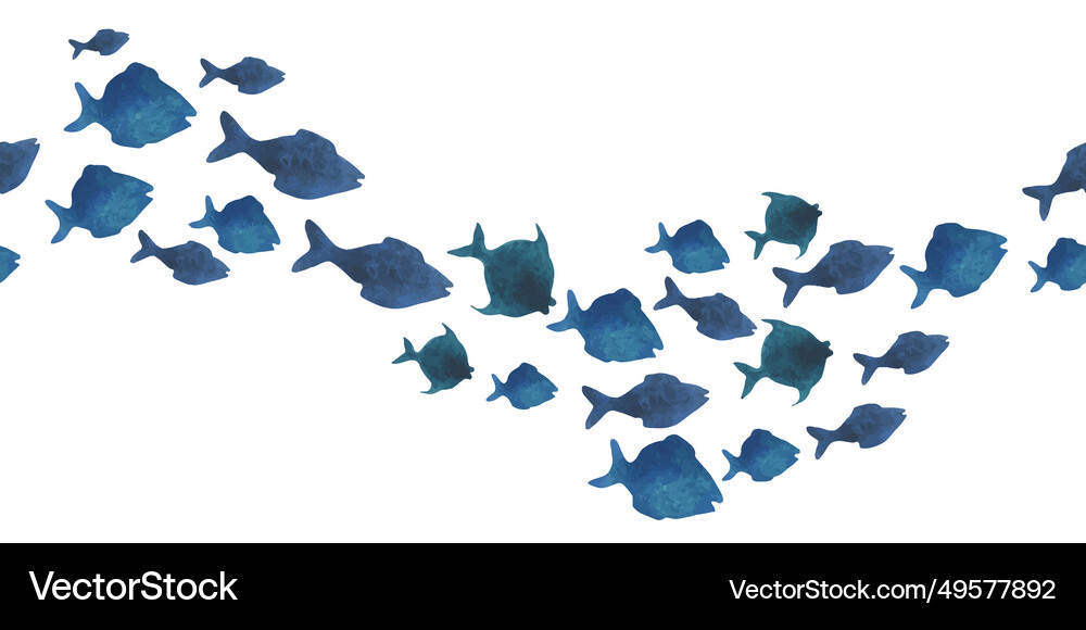 Simple blue fish silhouettes watercolor Royalty Free Vector