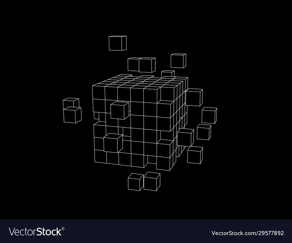 Wireframe Cube From Small Cubes Big Data Concept Vector Image