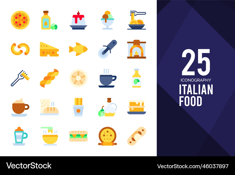 25 italian food flat icon pack Royalty Free Vector Image