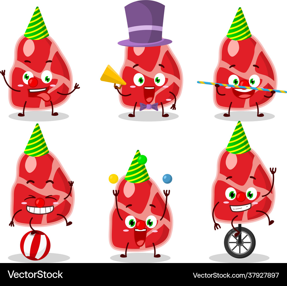 Cartoon character meat with various circus Vector Image
