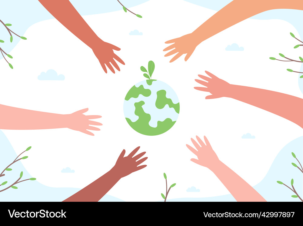 Children hands save earth sustainability world Vector Image