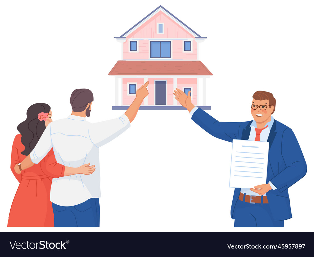 Couple buying house from real estate agent Vector Image
