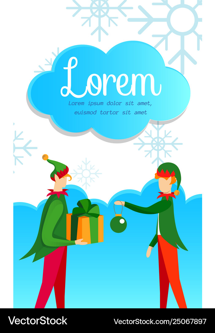 Faceless characters wearing elf costumes flyer Vector Image