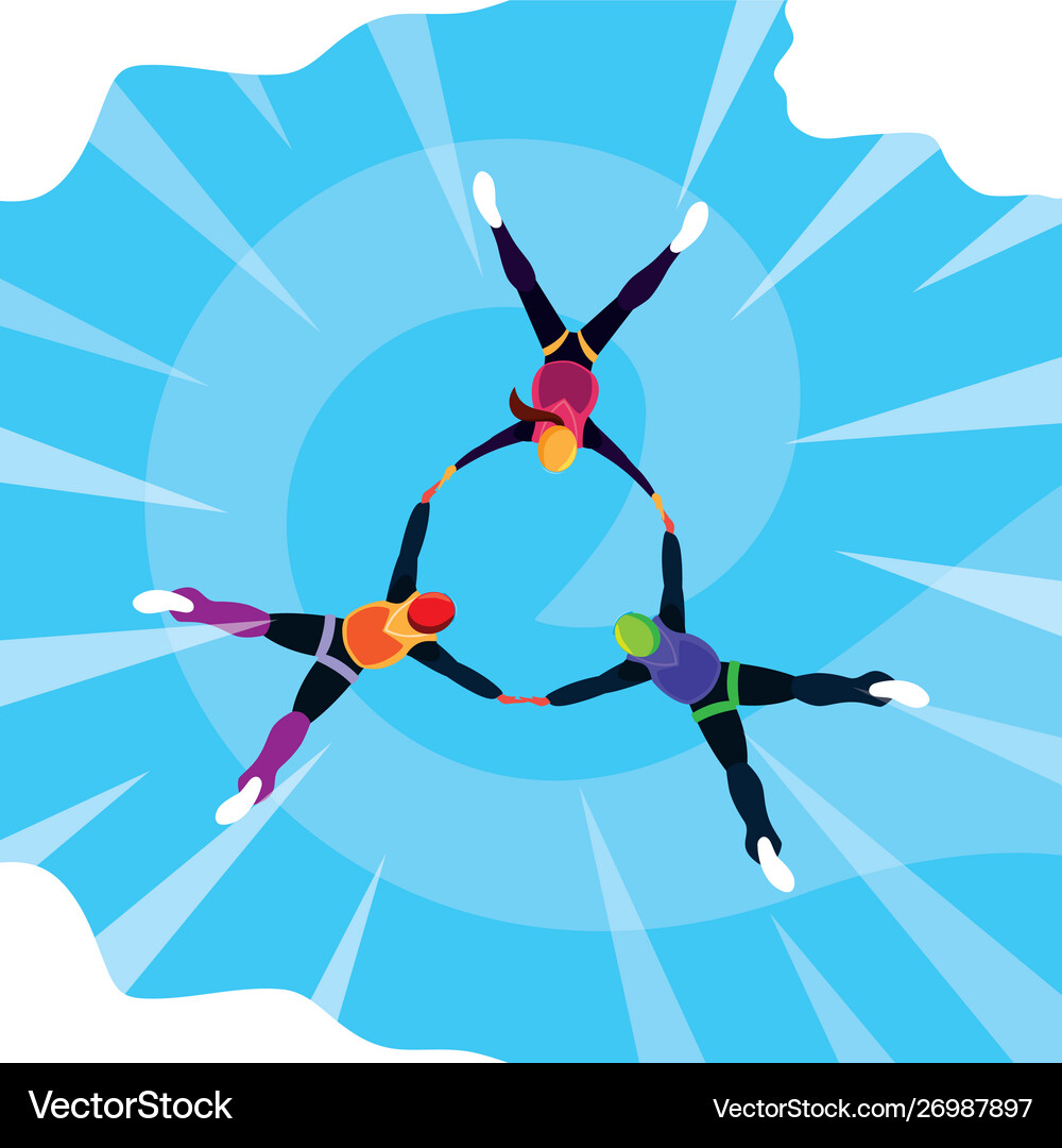 Group skydivers in air with parachute Royalty Free Vector