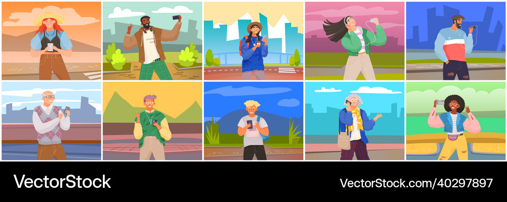 People using smartphones gadget mobile phone Vector Image