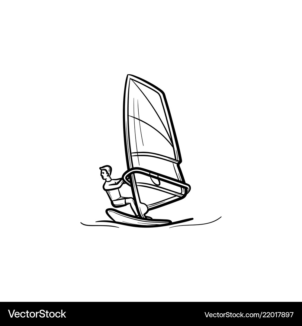 Windsurfing man hand drawn outline doodle icon Vector Image