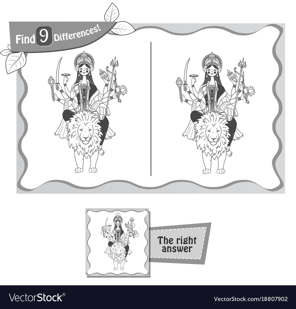 Find 9 differences game durga black Royalty Free Vector