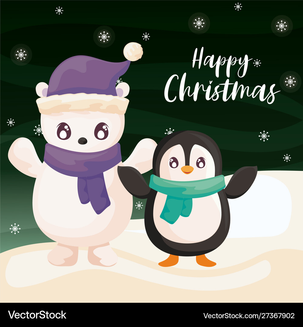 Penguin And Polar Bear At Christmas Christmas Seamless Pattern With