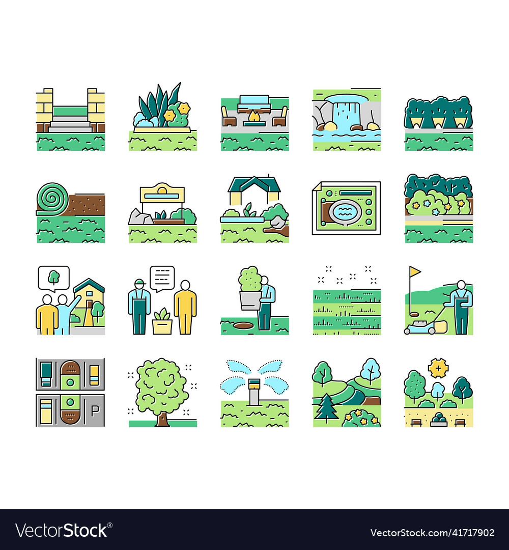 Landscape design and accessories icons set Vector Image