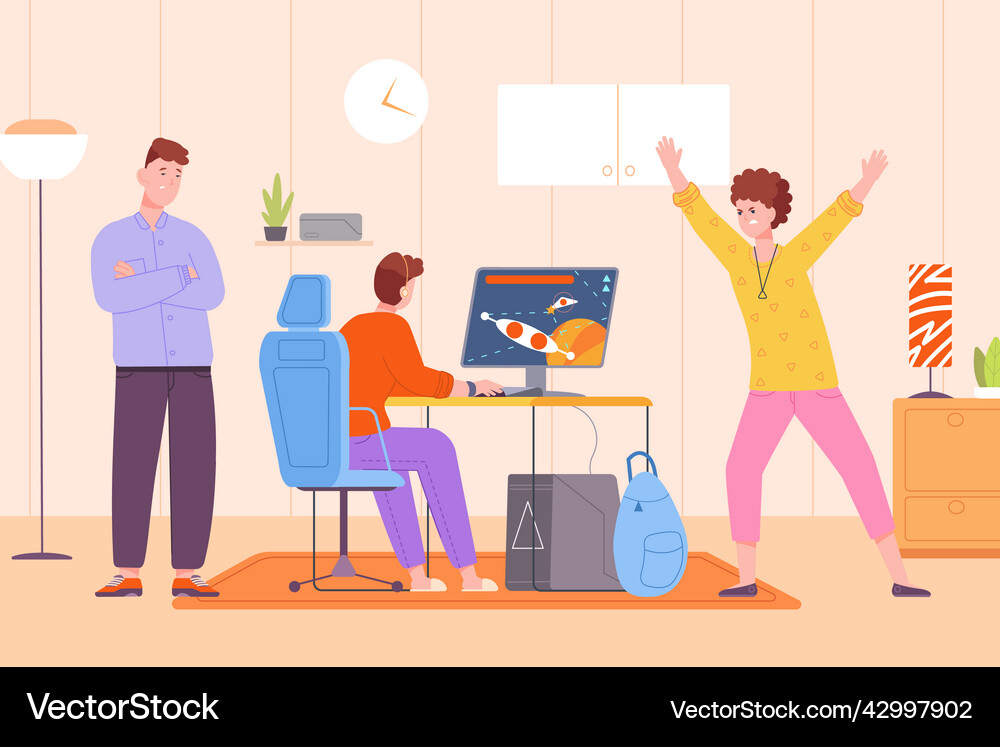 Parents control game kid video games addiction Vector Image