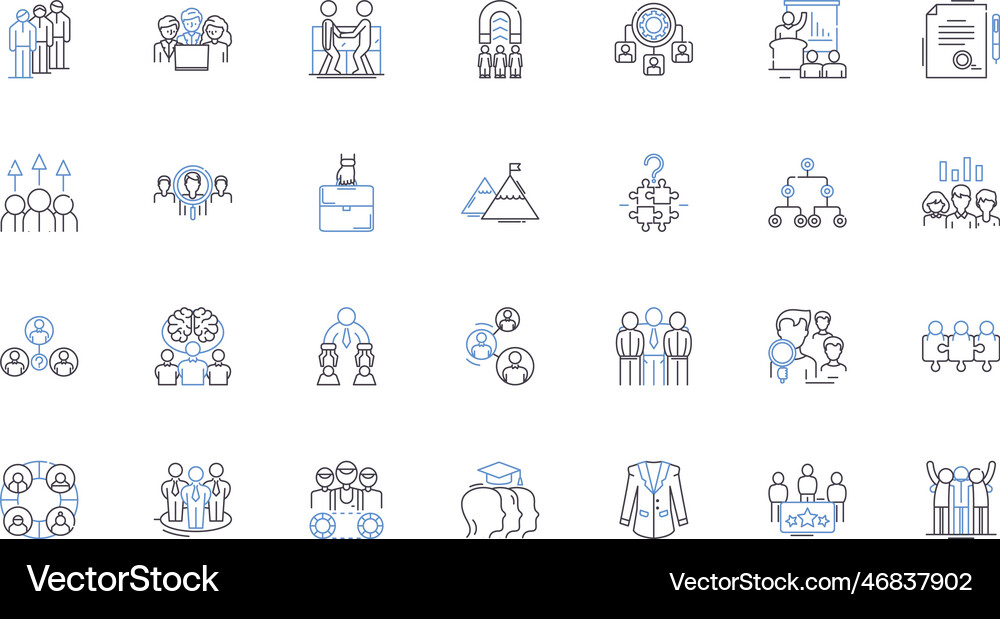 Staff huddle line icons collection collaboration Vector Image