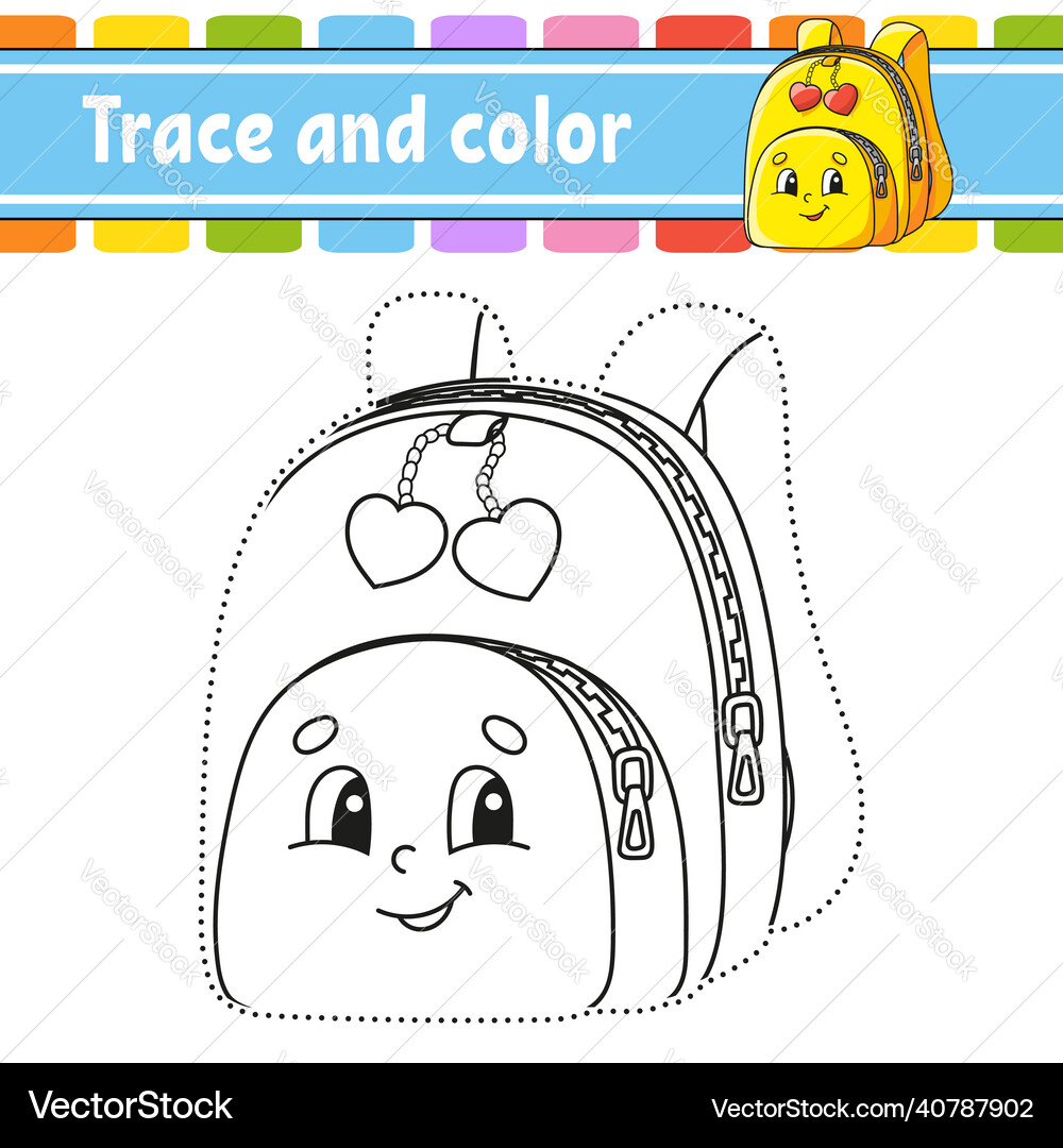 Trace and color coloring page for kids back Vector Image