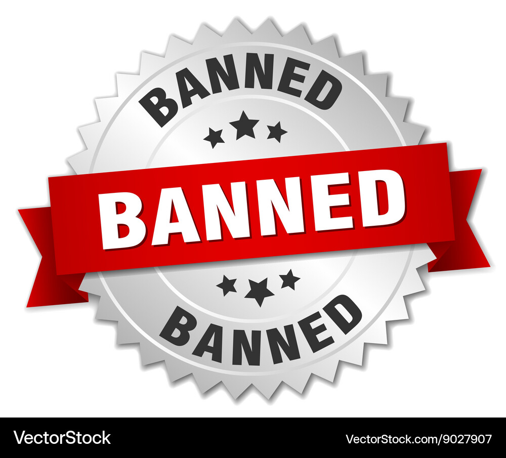 Banned 3d silver badge with red ribbon Royalty Free Vector