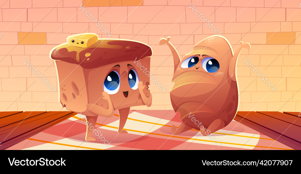 Cartoon cute bakery characters loaf and bread Vector Image