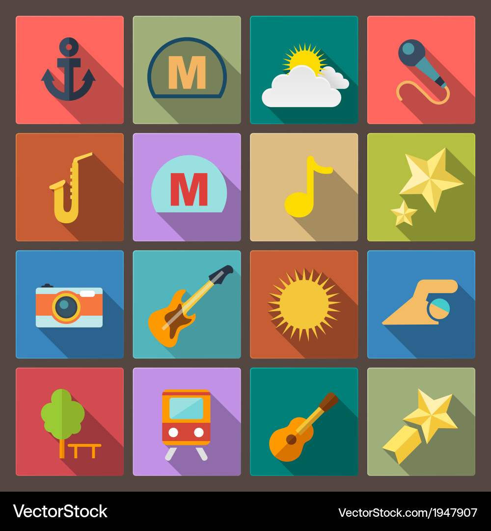 Entertainment icons in flat design style Vector Image