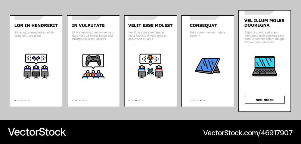 Game pc gamer computer online onboarding icons set