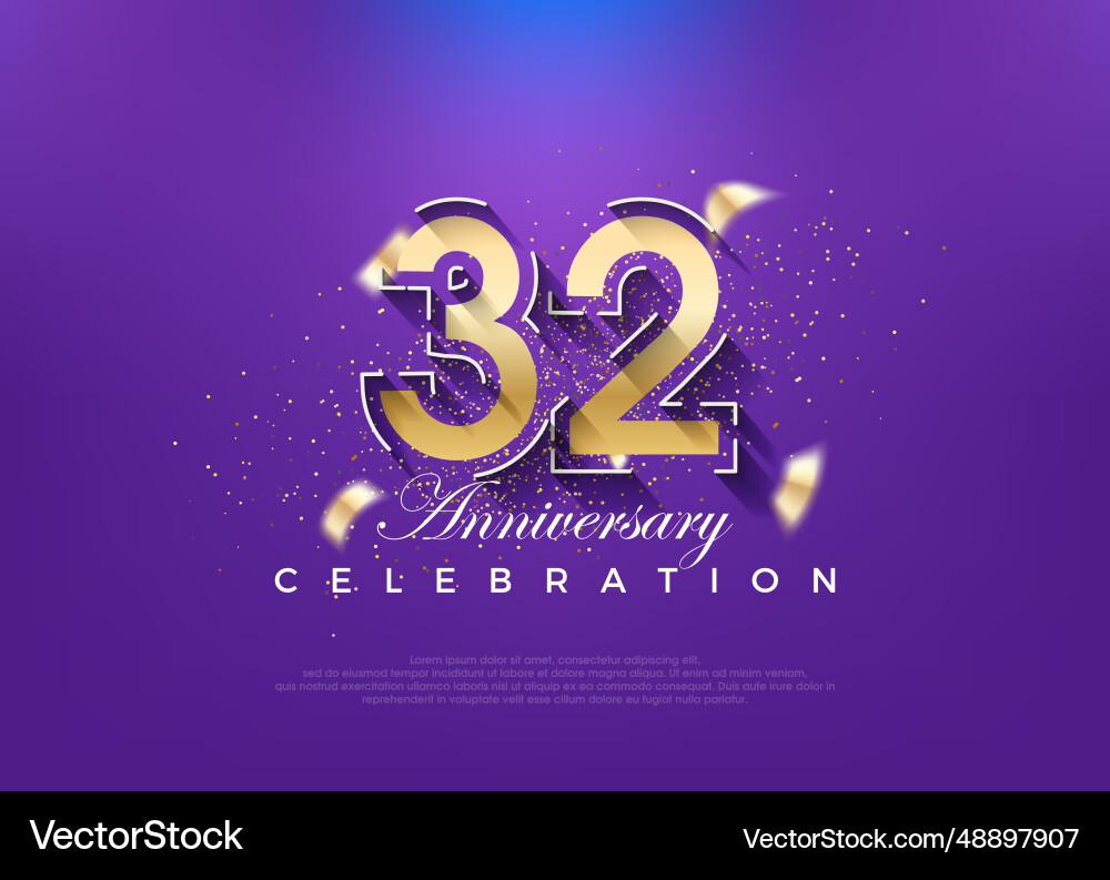 Gold number 32nd anniversary premium design Vector Image