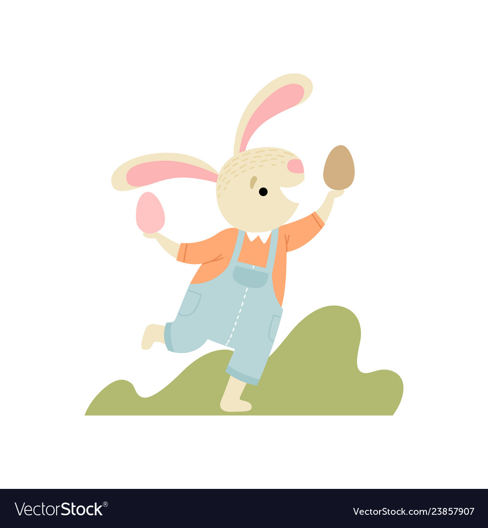 Happy cute bunny having fun with eggs Royalty Free Vector