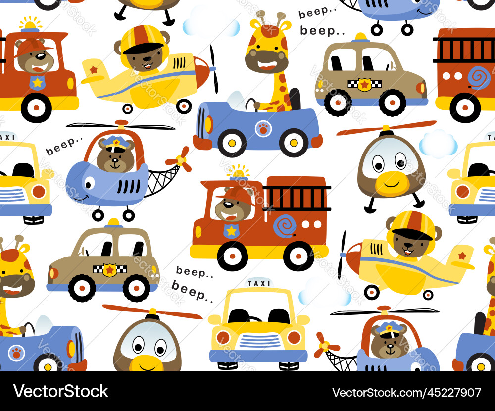 Seamless pattern of with cute animals driving Vector Image
