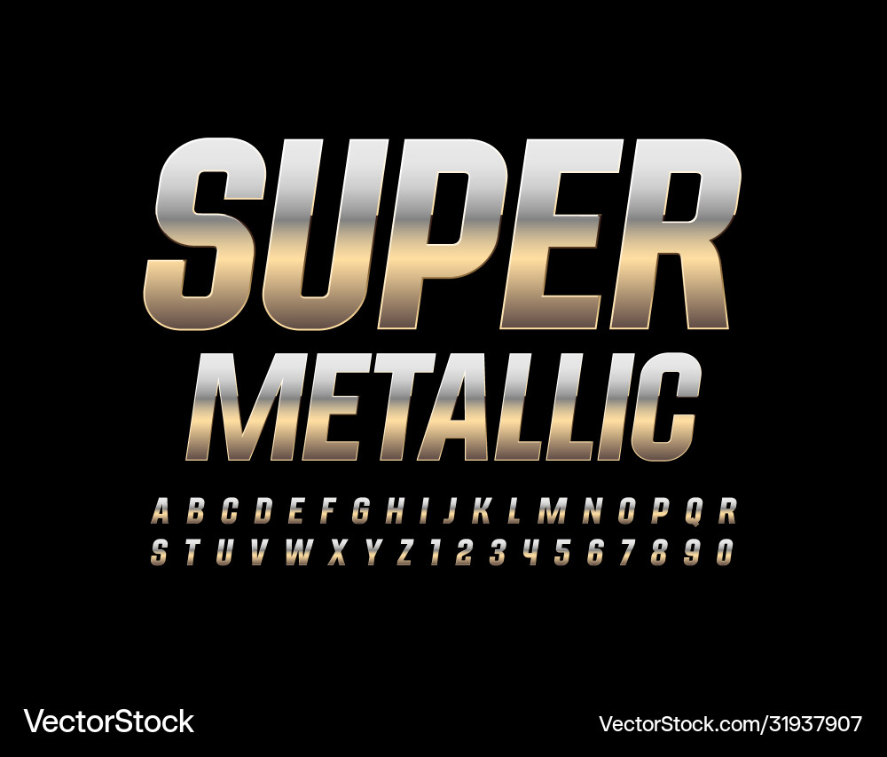 Super metallic alphabet letters and numbers Vector Image