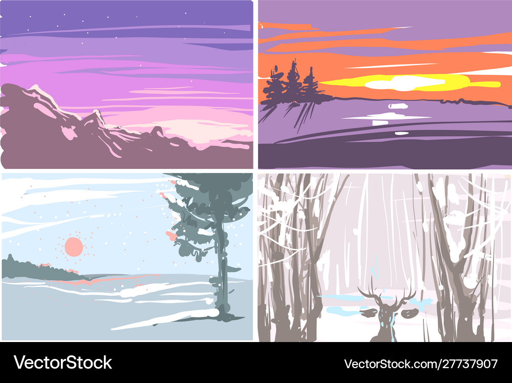 Winter hand drawn backgrounds greeting cards set Vector Image